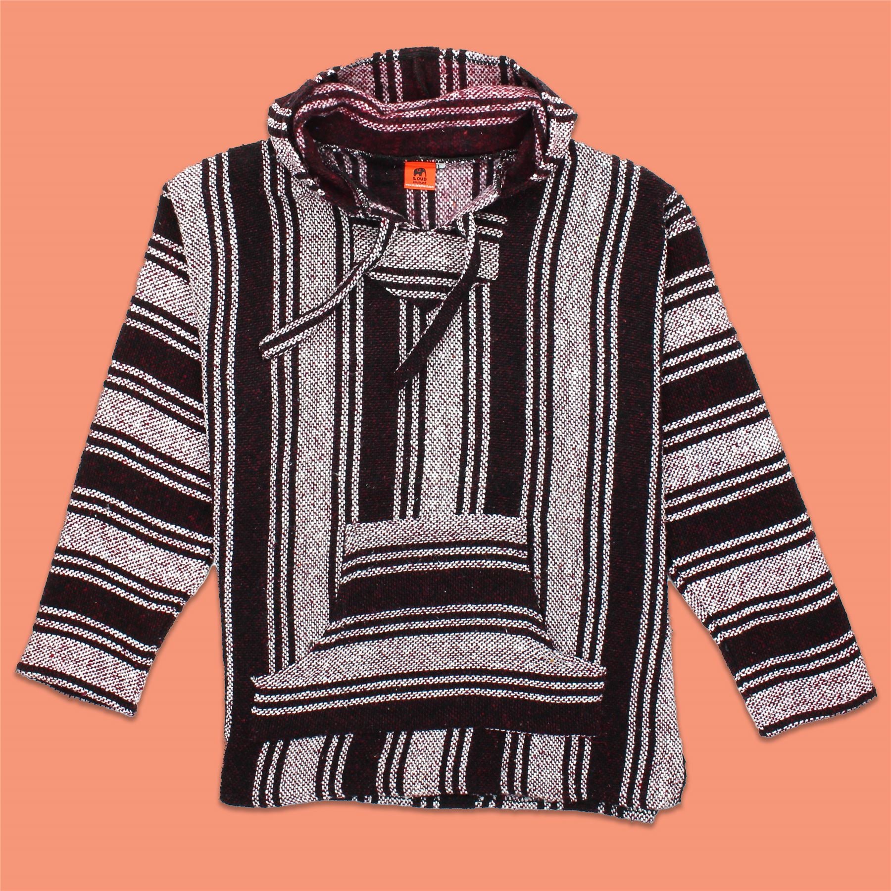 Recycled Mexican Baja Jerga Hoody - Maroon White – LoudElephant