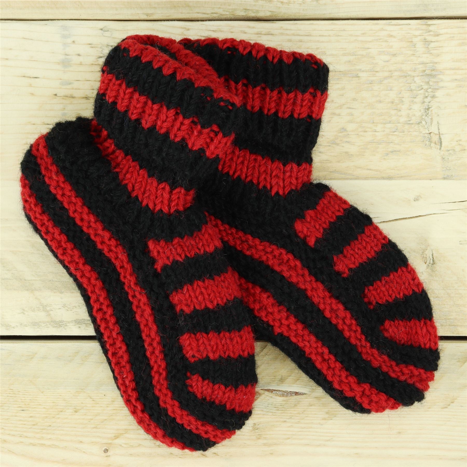 Hand Knitted Wool Slipper Socks - Stripe Red Black – LoudElephant